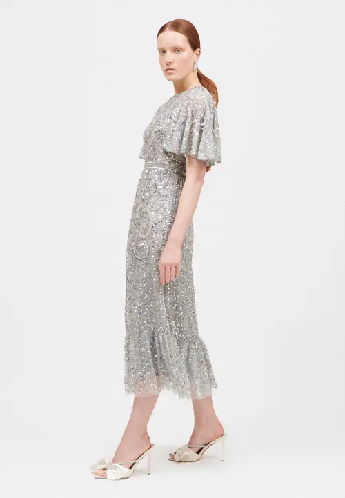 BEAUUT Embellished Sequin Beaded Midi Dress