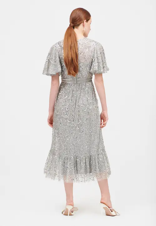 BEAUUT Embellished Sequin Beaded Midi Dress