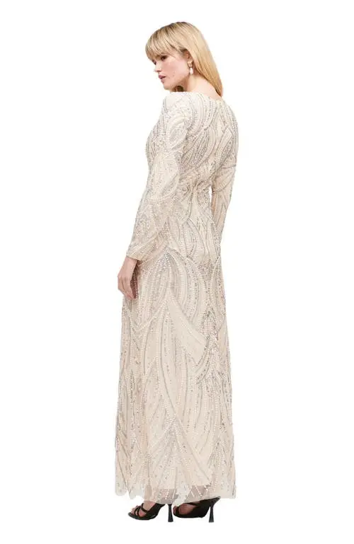MARYISA Embellished Sequin Beaded Maxi Dress
