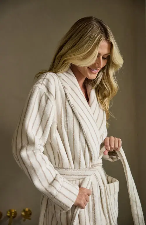 Cozy Earth Stripe Luxe Terry Robe - Sand/ Seashell