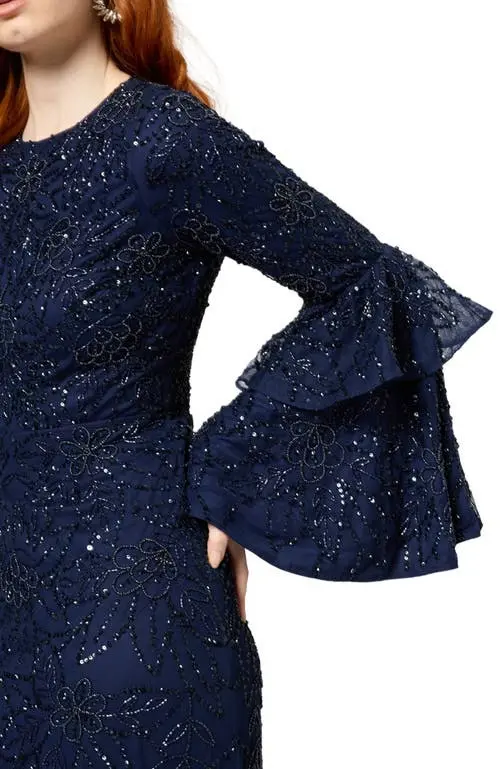 MARYISA Embellished Maxi Dress With Frilled Sleeves