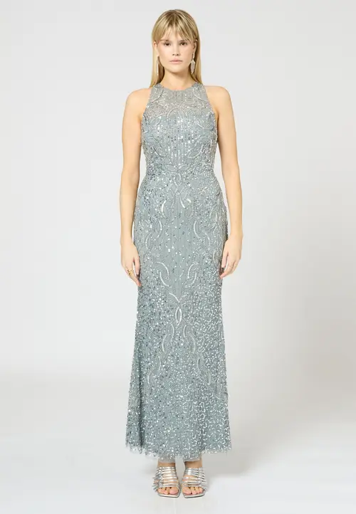 BEAUUT Embellished Sequin Beaded Maxi Dress