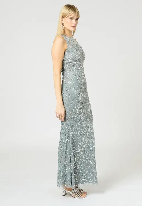 BEAUUT Embellished Sequin Beaded Maxi Dress