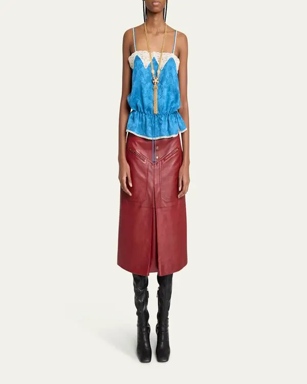 Chloé Slouch Leather Midi Skirt - Dark Ruby