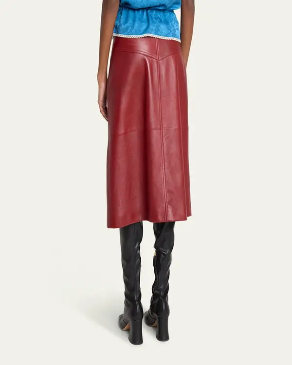 Chloé Slouch Leather Midi Skirt - Dark Ruby