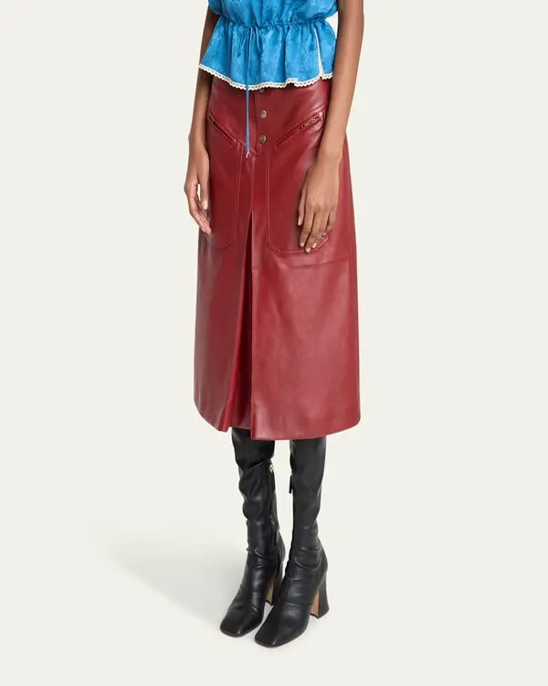 Chloé Slouch Leather Midi Skirt - Dark Ruby