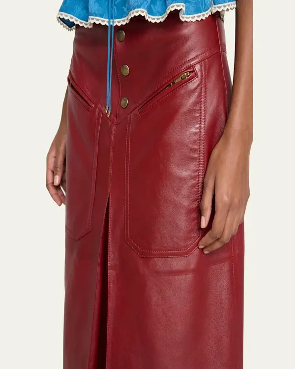 Chloé Slouch Leather Midi Skirt - Dark Ruby