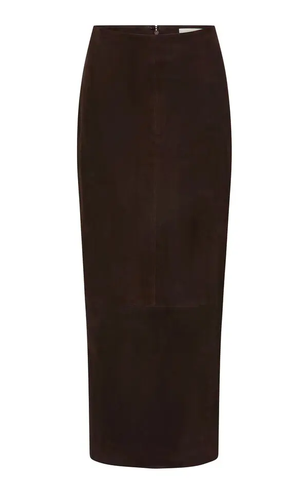 ST. AGNI Suede Maxi Column Skirt - Brown