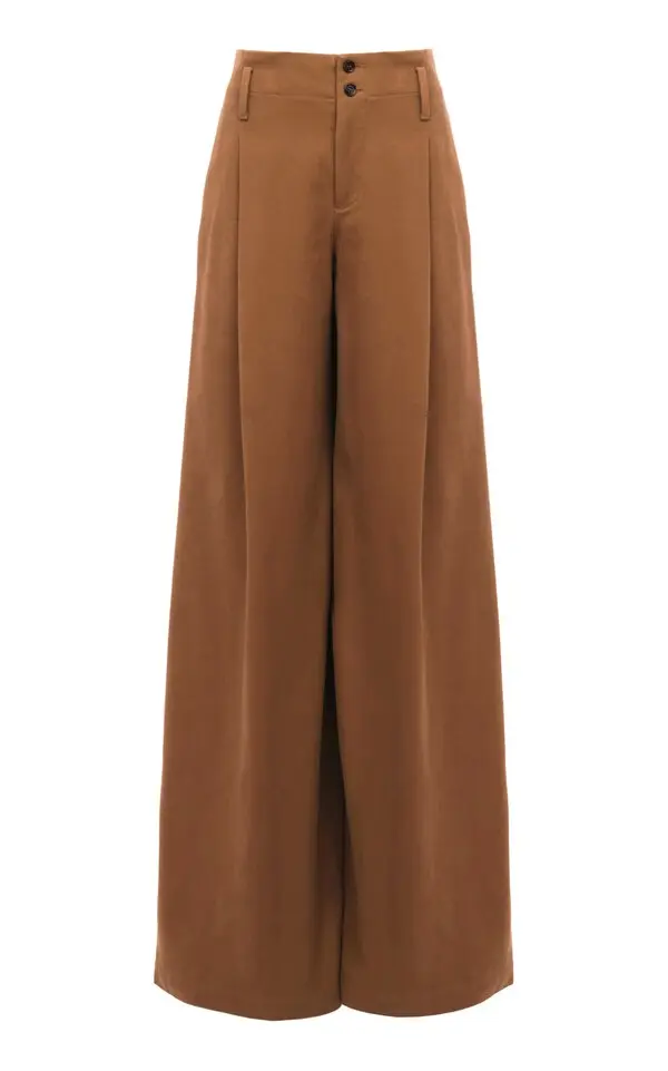 Chloé Pleated Wide-leg Organic Cotton Canvas Pants - Brown