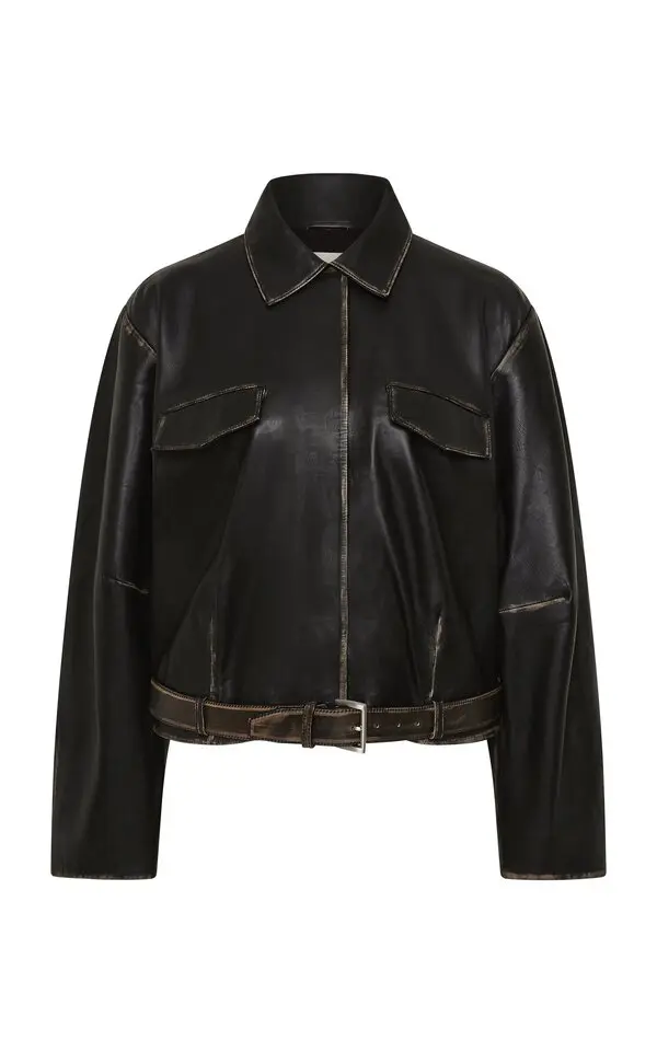 ST. AGNI Belted Brushed-leather Jacket - Black