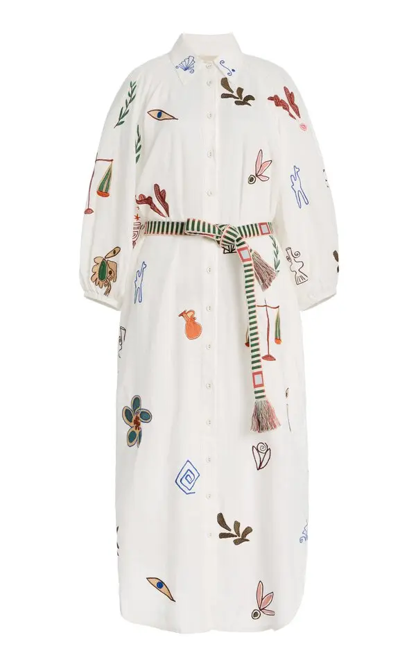 ALEMAIS Mina Embroidered Shirt Dress - Off-white