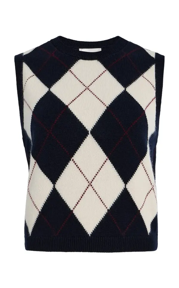 FRAME X Sotheby's Cashmere Argyle Vest - Navy