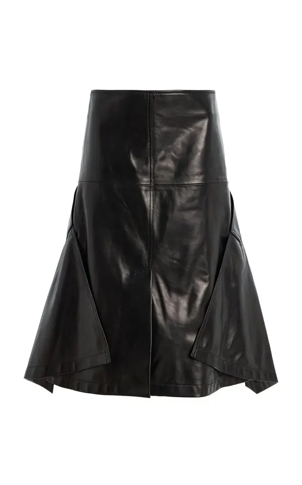 Brandon Maxwell The Frankie Cascade-hem Leather Knee-length Skirt - Black