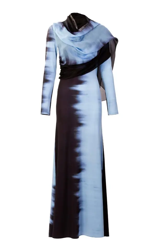 Silvia Tcherassi Moon Cape-detailed Silk-blend Maxi Dress - Blue