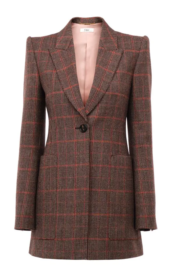 Chloé Checked Wool Blazer - Brown