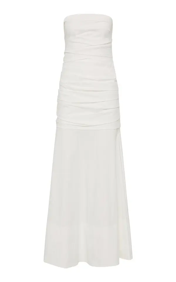 ST. AGNI Strapless Cotton-blend Maxi Dress - White