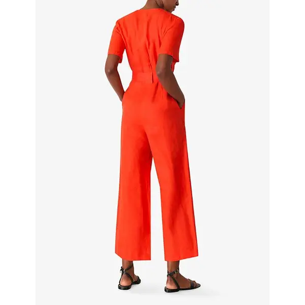Whistles Fiona Linen Jumpsuit Red 27% Off Editorialist