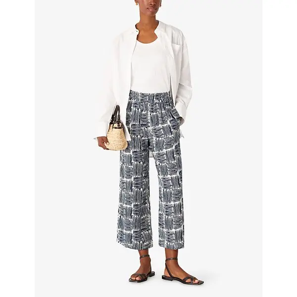 Whistles Abstract-print Cropped Trousers - Blue