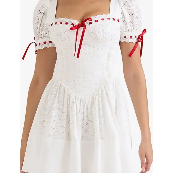 Buy House Of Cb Broderie-anglaise Cotton Mini Dress - White At 38% Off |  Editorialist