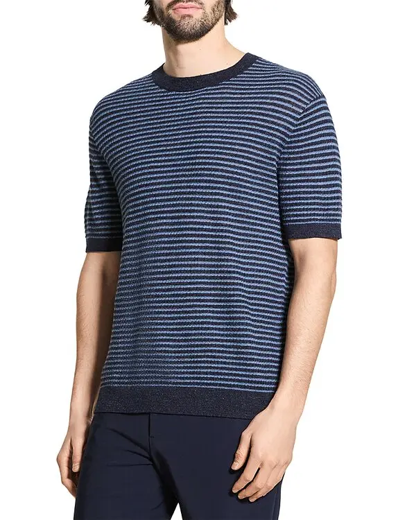 Theory Stripe Linen Tee - Baltic/dark Rainstorm