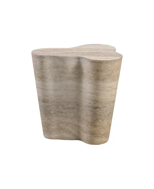 TOV FURNITURE Slab Faux Marble Short Side Table - Travertine