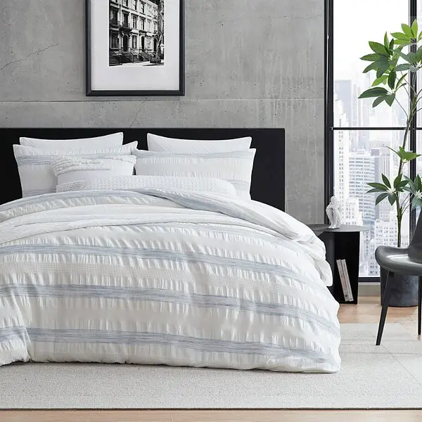 Dkny Waffle Stripe Duvet Cover Set, Full/queen - White/blue