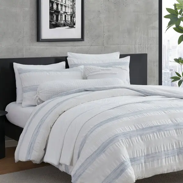 Dkny Waffle Stripe Duvet Cover Set, Full/queen
