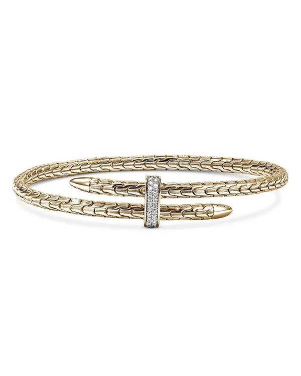 John Hardy 14k Yellow Diamond Spear Flex Cuff Bracelet - Gold