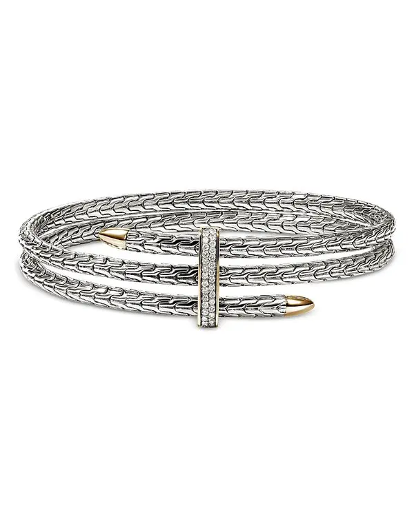 John Hardy Sterling & 14k Yellow Gold Diamond Spear Flex Cuff Bracelet - Silver