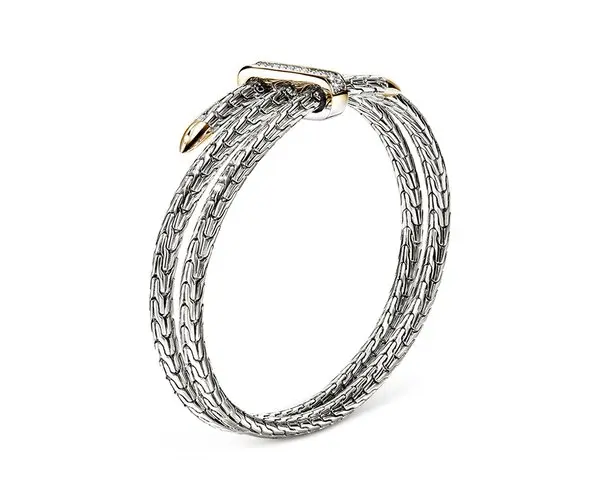 John Hardy Sterling & 14k Yellow Gold Diamond Spear Flex Cuff Bracelet - Silver