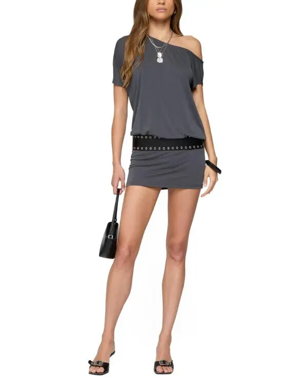 EDIKTED Sevie Off Shoulder Mini Dress - Dark-gray