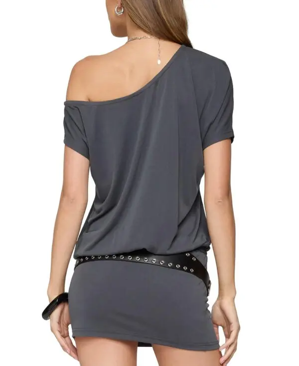 EDIKTED Sevie Off Shoulder Mini Dress - Dark-gray