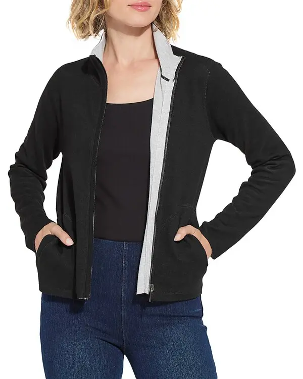 Lyssé Reversible Zip Up Cardigan - Black/ Grey
