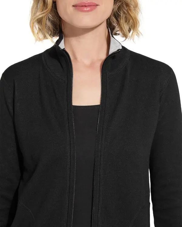 Lyssé Reversible Zip Up Cardigan - Black/ Grey