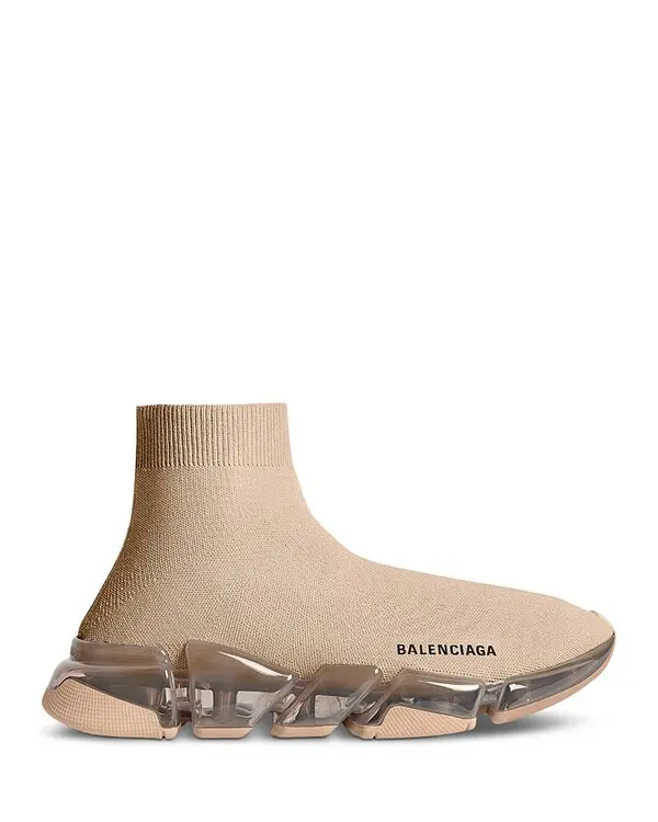 Balenciaga Speed 2.0 Knit Sneakers With Clear Sole - Beige