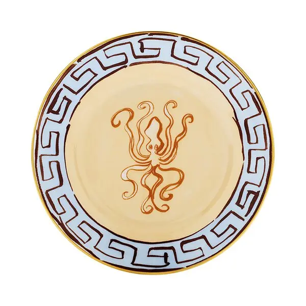 GINORI 1735 Flat Bread Plate Cm 16 In. 6 1/2 Impero - Il Viaggio Di Nettuno - Brown + Light Bl