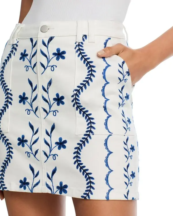 Aqua Embroidered Denim Mini Skirt