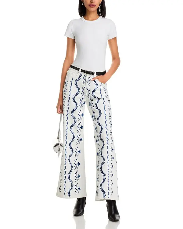 Aqua Embroidered High Rise Wide Leg Jeans