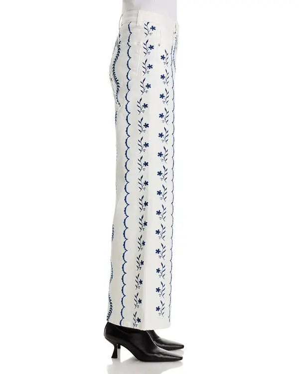 Aqua Embroidered High Rise Wide Leg Jeans