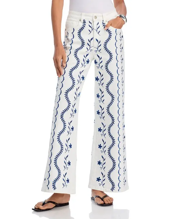 Aqua Embroidered High Rise Wide Leg Jeans