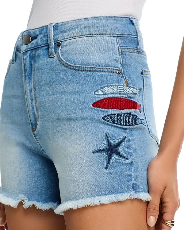 Aqua Embroidered Denim Shorts