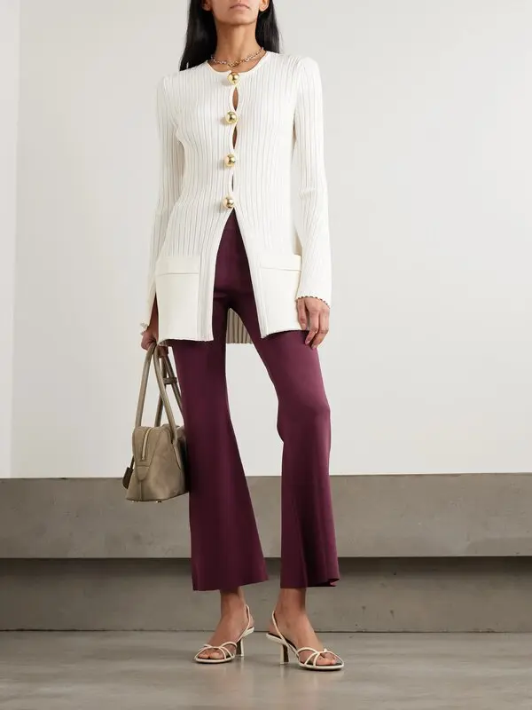 Stella McCartney Cropped Jersey Flared Pants - Burgundy