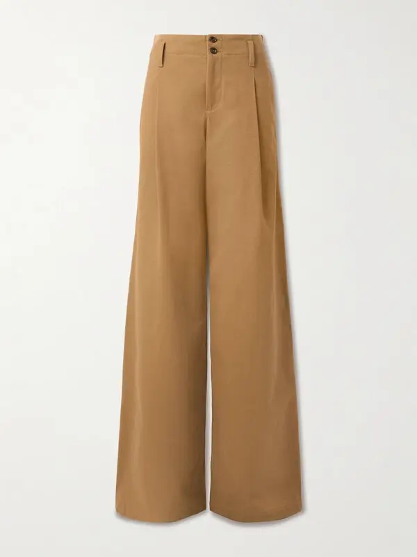 Chloé Pleated Cotton-canvas Straight-leg Trousers - Brown