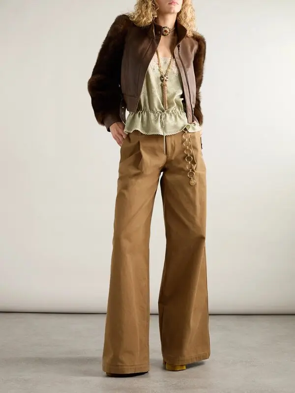 Chloé Pleated Cotton-canvas Straight-leg Trousers - Brown