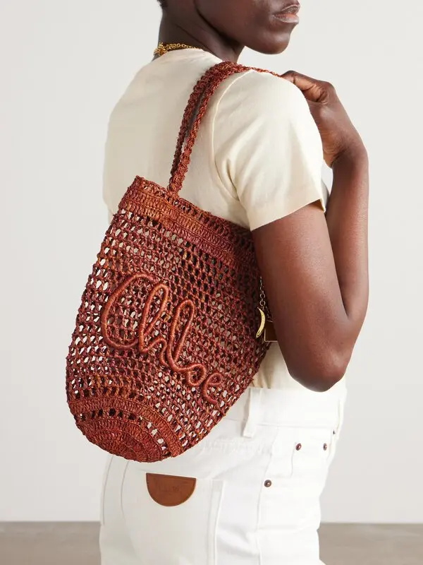 Chloé Embroidered Raffia Tote