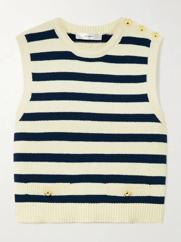 FRAME The Harbor Button-detailed Striped Cotton-blend Vest - Neutrals