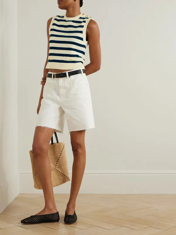 FRAME The Harbor Button-detailed Striped Cotton-blend Vest - Neutrals