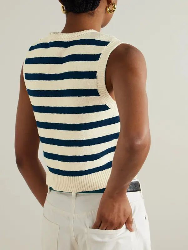 FRAME The Harbor Button-detailed Striped Cotton-blend Vest - Neutrals
