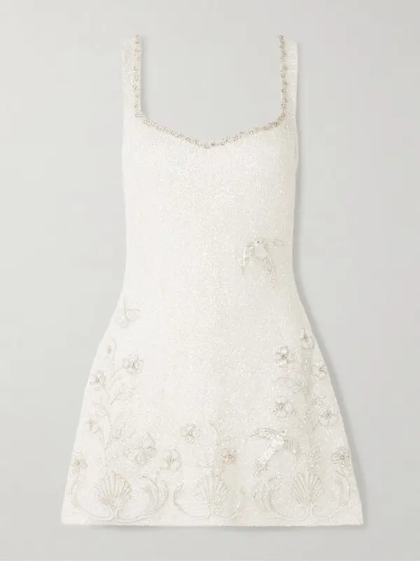 CLIO PEPPIATT Snowdrop Embellished Beaded Mini Dress - Neutrals