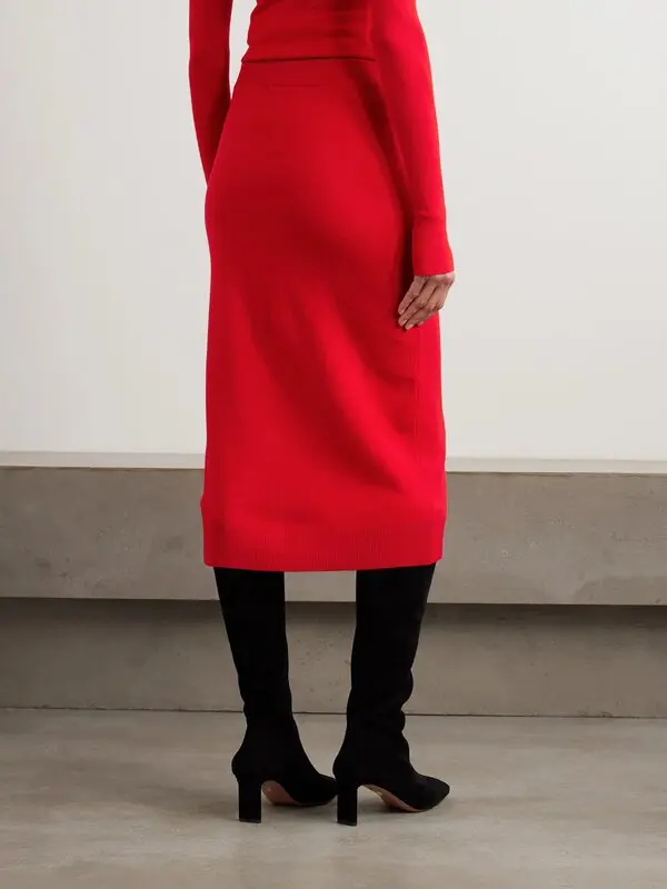 Victoria Beckham Ribbed Merino Wool-blend Midi Skirt - Red